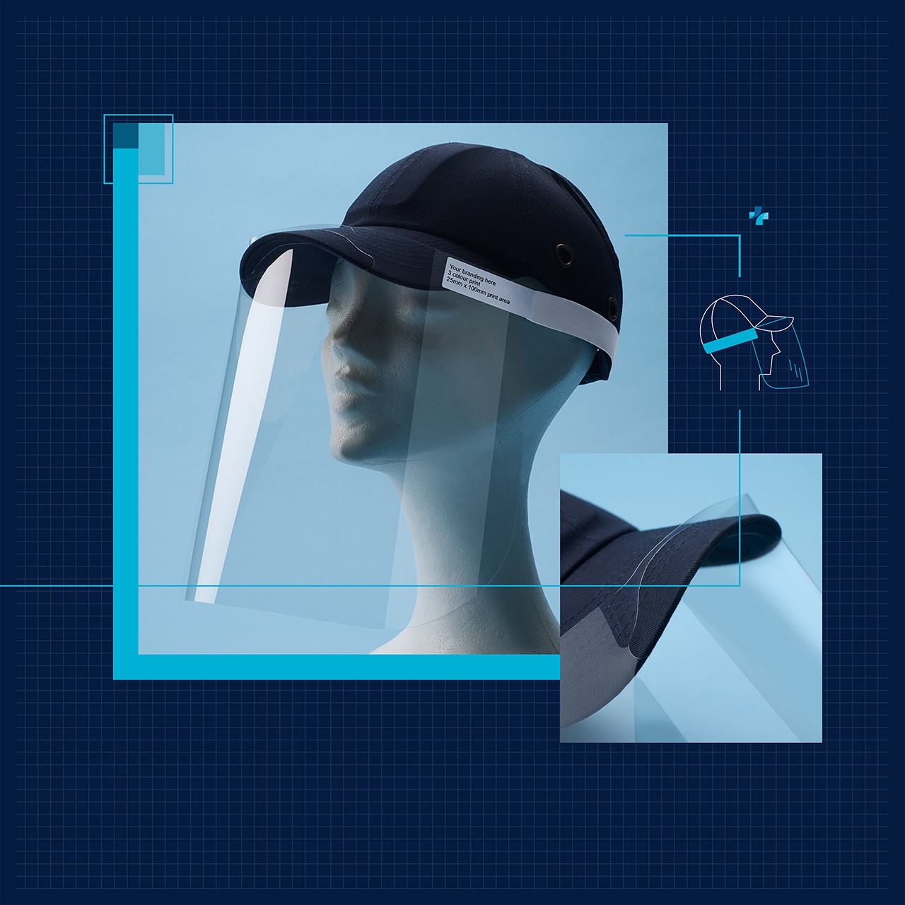PPE Disposable face shield for Baseball Caps | Tecman